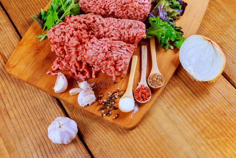 Minced Meat in Butcher Paper with Onion Garlic Stock Image - Image of ...