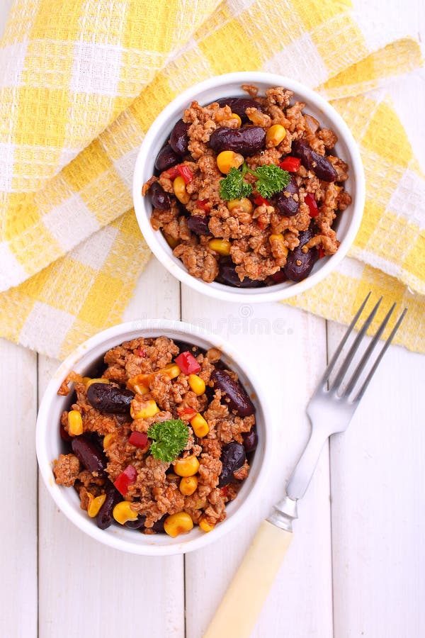 Minced Meat with Corn, Sweet Peppers and Beans Stock Image - Image of ...