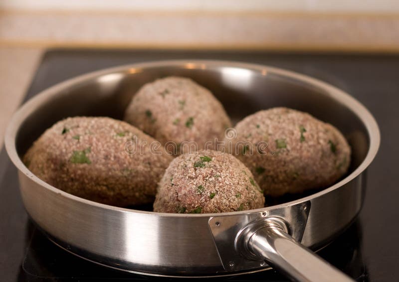 Minced-meat Cutlet in Frying Pan Stock Photo - Image of cutlet, patty ...