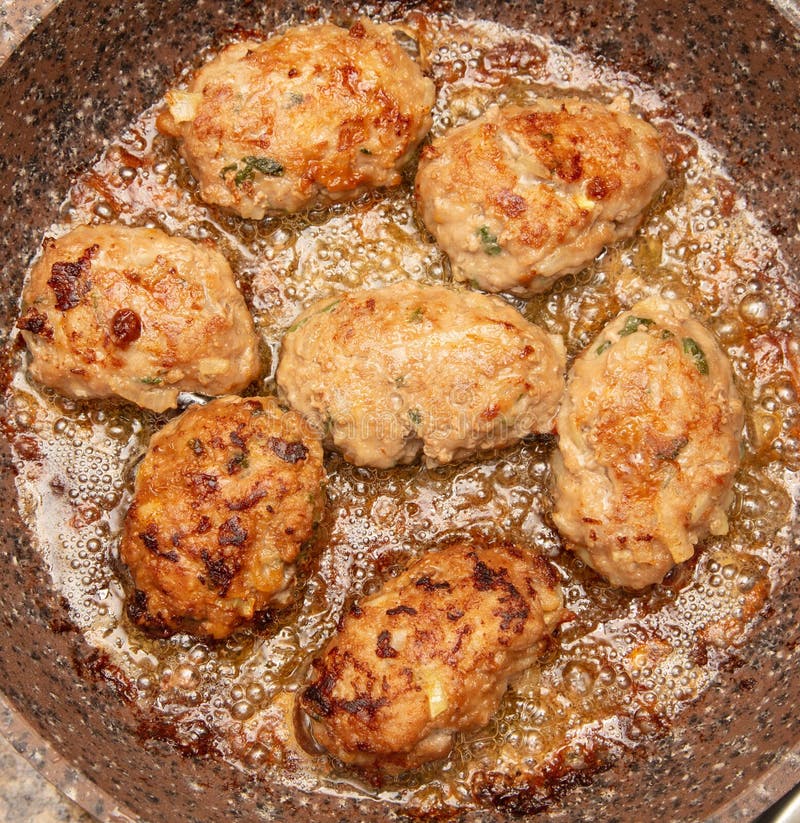 Minced Meat Cutlets are Fried in a Frying Pan Stock Photo - Image of ...