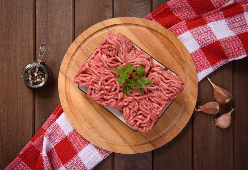 Minced Meat on Cutting Board, Top View Stock Image - Image of ...