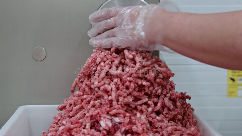 Meat Factory Employee Works with Meat on a Table. Stock Footage - Video ...