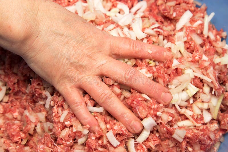 Minced meat in a hand stock image. Image of hand, food - 106529973