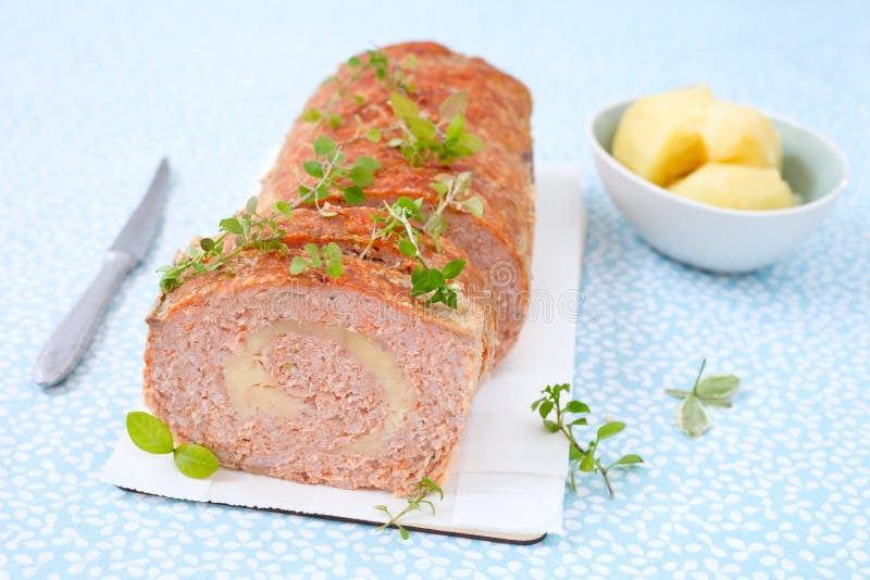 Minced meat loaf roll stock image. Image of herbs, roll - 140092765