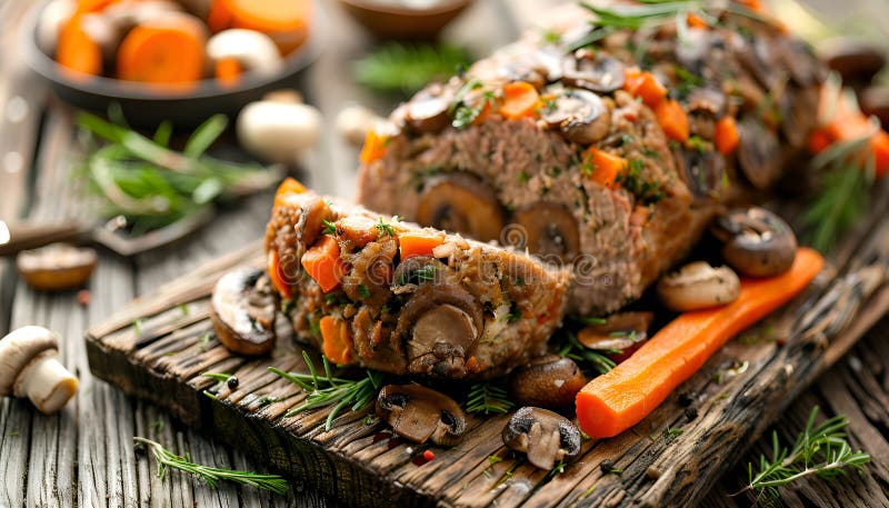 Minced Meat Loaf Roll with Mushrooms and Carrots Stock Photo - Image of ...