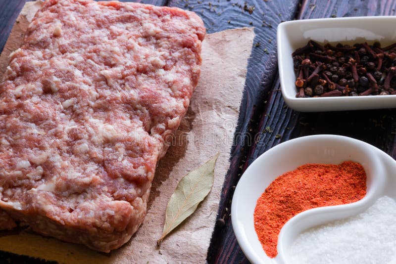 Minced Meat Red Pepper and Salt Stock Photo - Image of butcher, mince ...