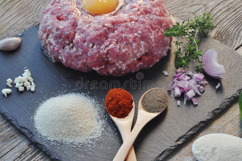Minced Meat with Spices, Egg and Bread Crumbs. Stock Photo - Image of ...