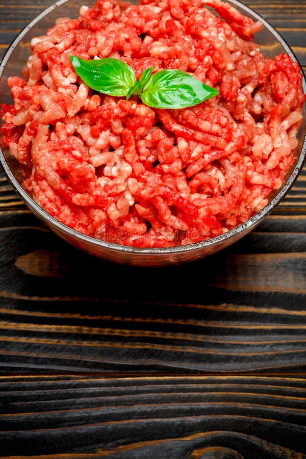 Minced Meat of Stuffing in Glass Bowl Stock Photo - Image of ingredient ...