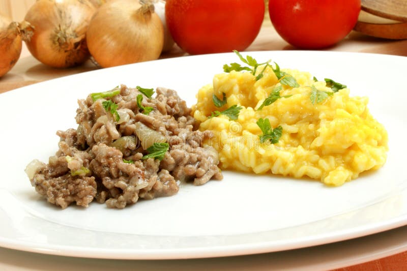 Minced Meat with Turmeric Rice Stock Photo - Image of turmeric, beef ...