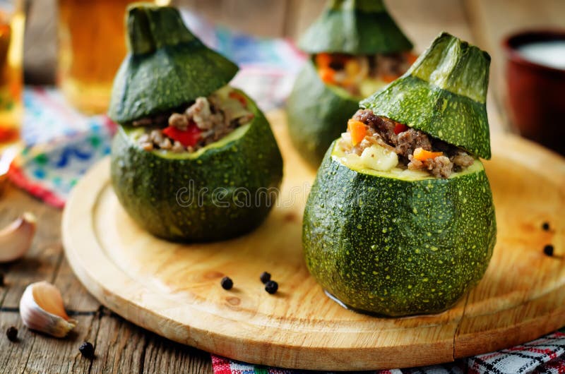 Minced Meat Vegetables Stuffed Zucchini Mini Stock Image - Image of ...
