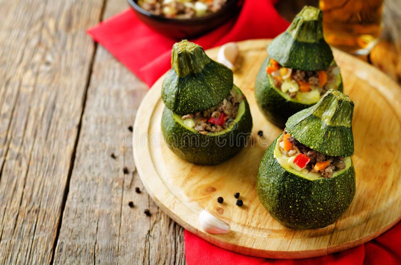 Minced Meat Vegetables Stuffed Zucchini Mini Stock Photo - Image of ...
