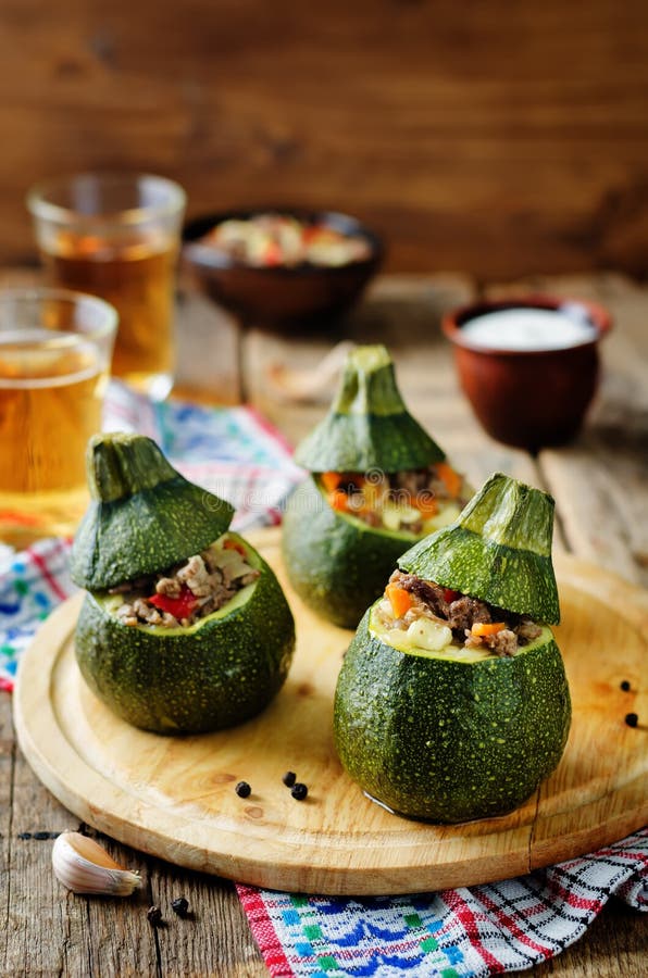 Minced Meat Vegetables Stuffed Zucchini Mini Stock Photo - Image of ...