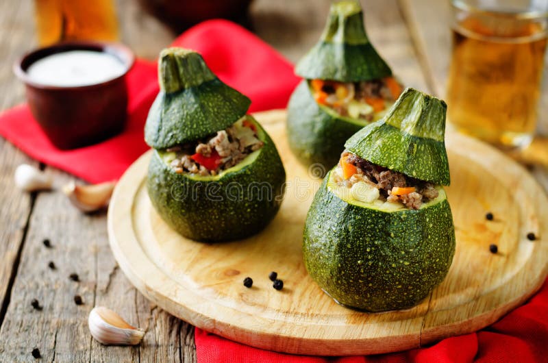 Minced Meat Vegetables Stuffed Zucchini Mini Stock Image - Image of ...