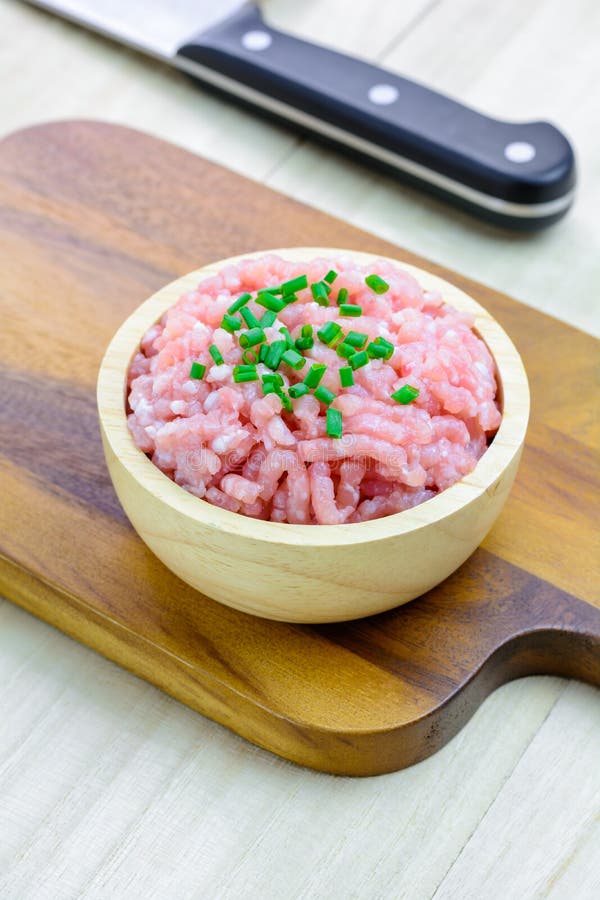 Minced Pork in a Bowl on the Chopping Block Stock Image - Image of ...