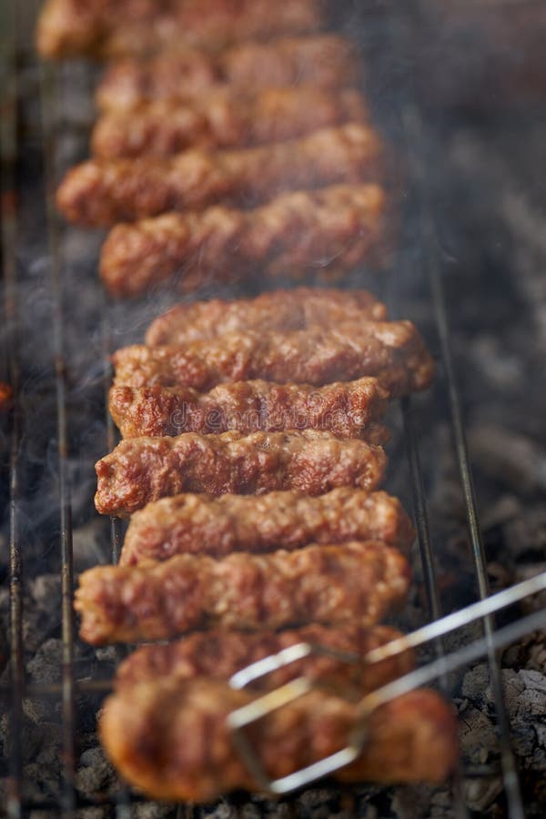 Barbecuing Minced Meat on Charcoal Fire Closeup Image. Stock Photo ...