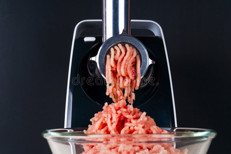 Mincing Machine and Meat. Preparation of Minced Raw Meat. Stock Photo ...