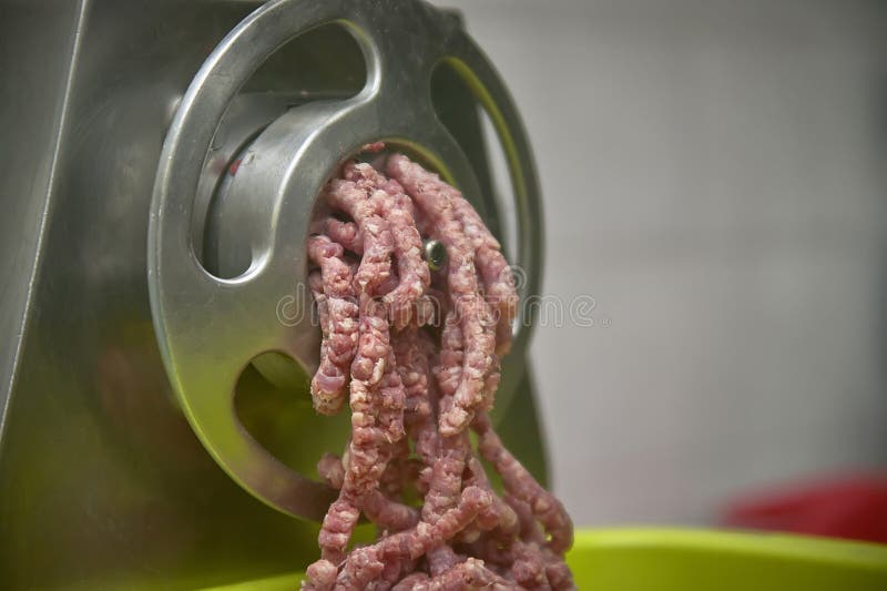 Mincing Machine Producing Ground Beef for Hamburger or Sausage ...