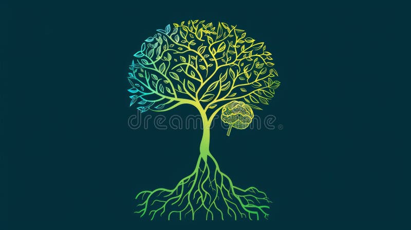 Mind-Body Connection Illustrated with Brain-Root Tree Stock ...