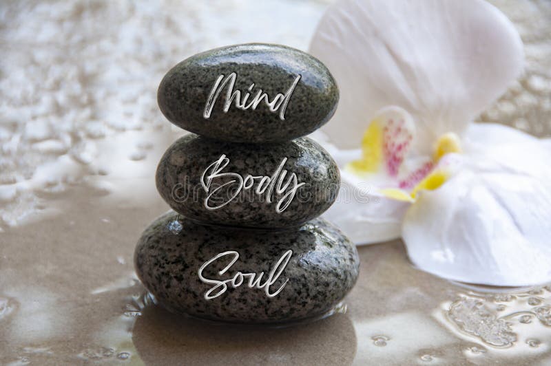 Mind, Body and Soul Text Engraved on Black Zen Stones. Zen Concept ...