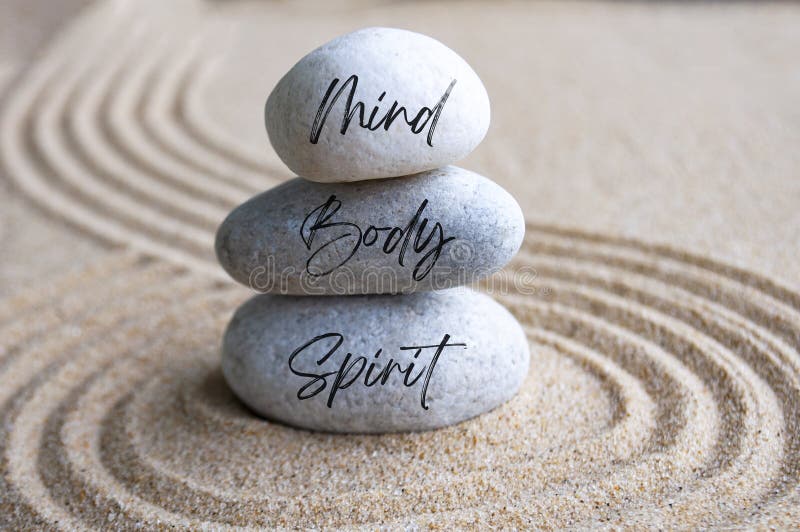 Mind, Body and Soul Text on Zen Stones with Bright Light Background ...
