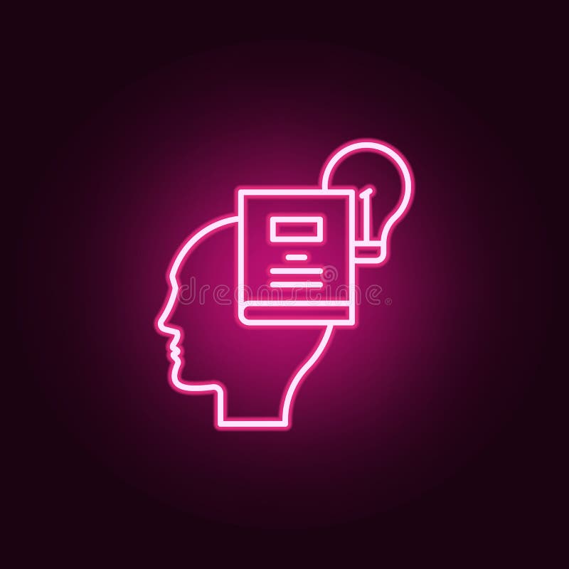 Mind, Book, Lightbulb Neon Icon. Elements of Creative Thinking Set ...