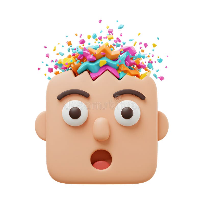 Mind Explosion Colorful 3D Render: a Surprised Cartoon Head with ...