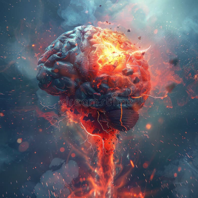 Mind Explosion, Mega Energy Brain, Angry Concept, Creative Blowing ...