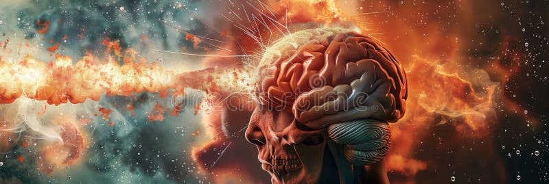 Explosion of the Brain. Concept. Stock Photo - Image of burnout ...