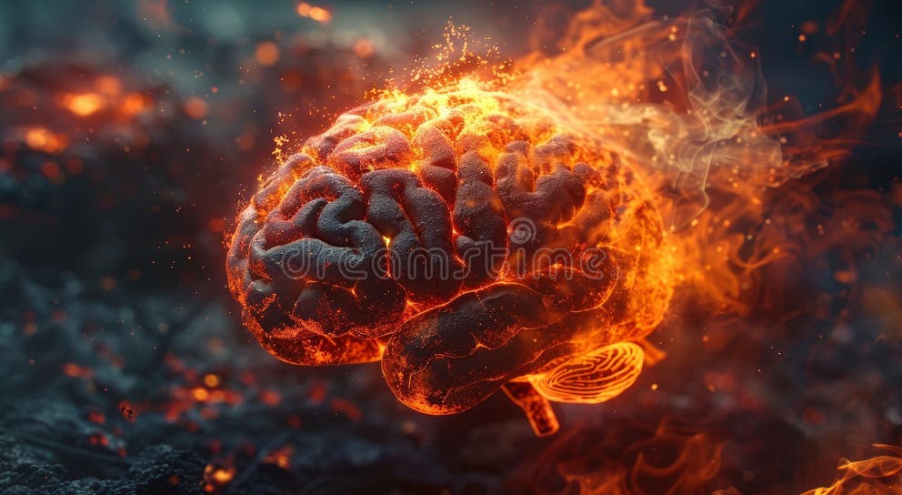 Mind on Fire Visualization Fiery Brain Stock Illustration ...