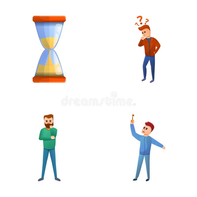 Mind Game Icons Set Cartoon Vector Young Man With Game Accessory Stock Vector Illustration Of
