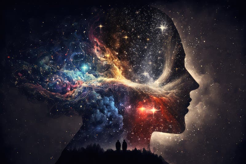 Mind of God, with View of the Universe and Its Many Galaxies and Stars ...