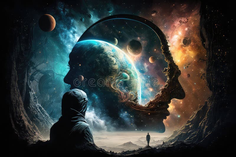 Mind of God, with View of the Universe and Its Many Galaxies and Stars ...