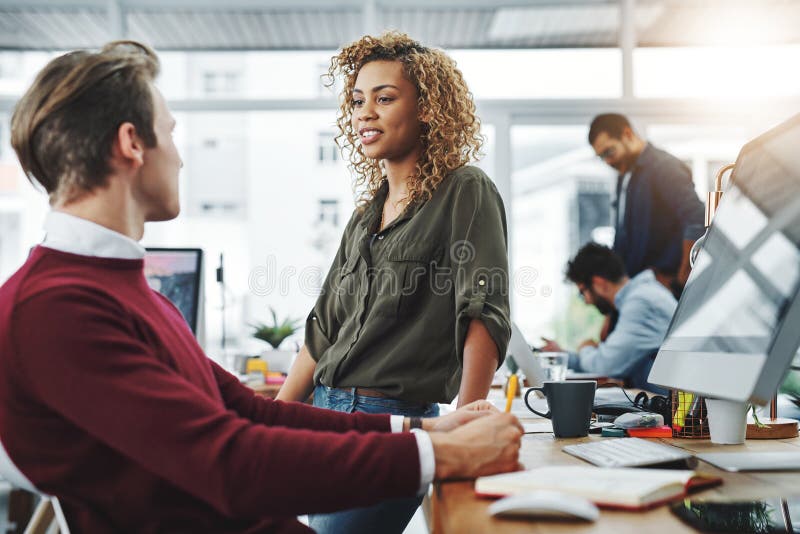Mind If I Ask for Your Help. Two Young Colleagues Having a Friendly ...