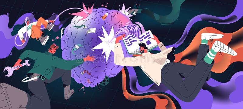 Mind, Intelligence Concept. Brain Work Process, Consuming Information ...