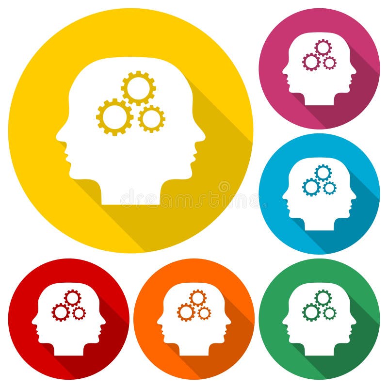 Mind Long Shadow Vector Icons Set Stock Vector - Illustration of iconic ...