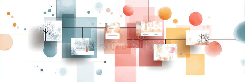 Mind Map Connecting Ideas and Concepts with Watercolor and Geometric Shapes Stock Illustration ...