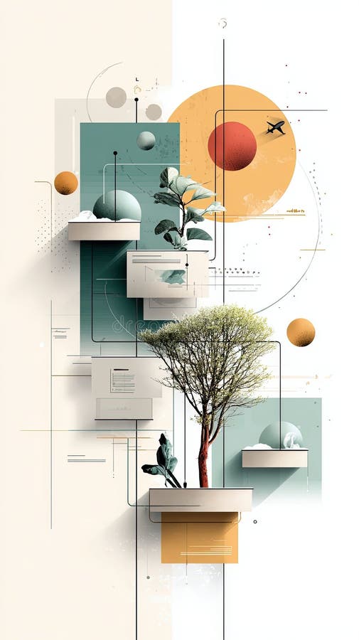 Mind Map Connecting Ideas, Nature, and Travel in Abstract Design Stock ...