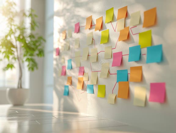 Mind Map Created with Colorful Sticky Notes on a Wall in a Bright ...