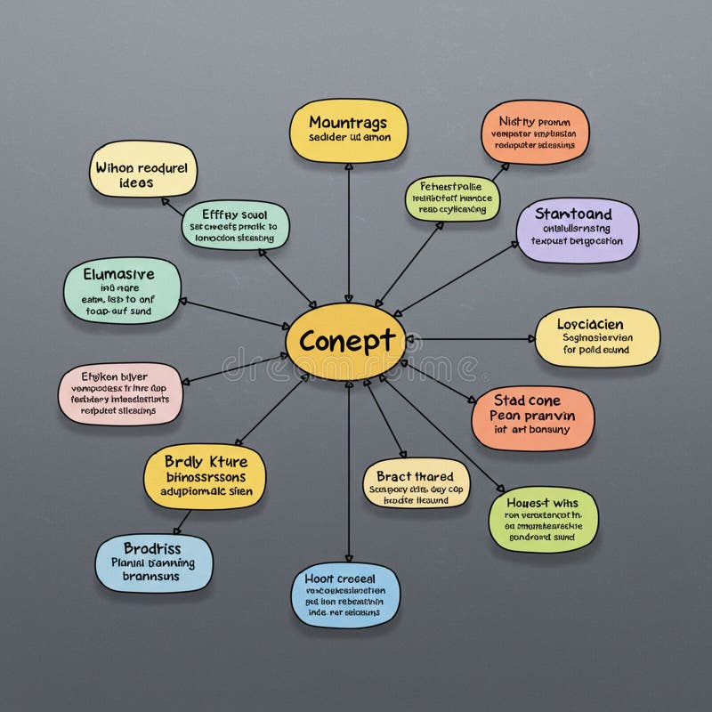 Mind Map Diagram with a Central Yellow Oval Labeled "Conept ...