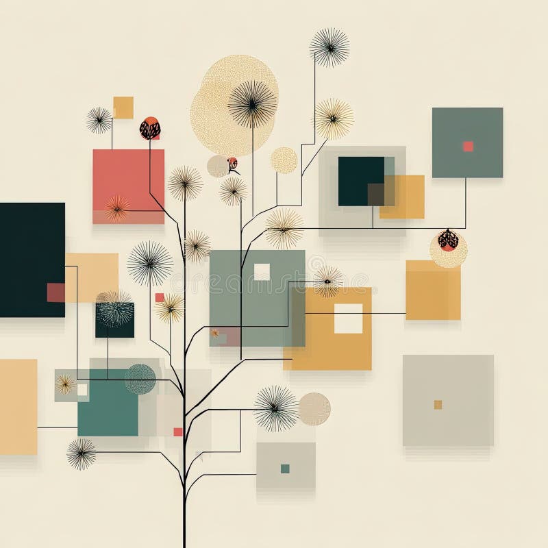 Mind Map Growing with Squares and Spheres Connected by Lines Stock ...