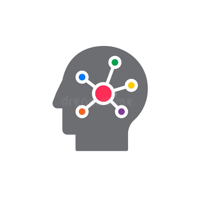 Mind Map in a Head Colorful Icon, Vector Flat Sign. Stock Vector ...