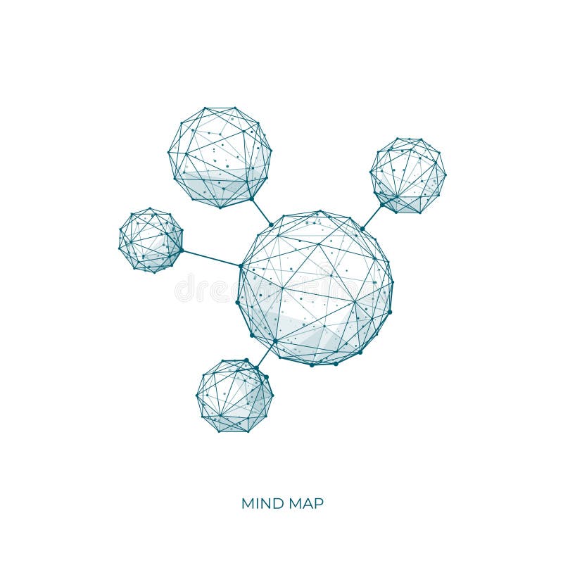 Mind Map Icon. Low Poly Wireframe Stock Vector - Illustration of modern ...