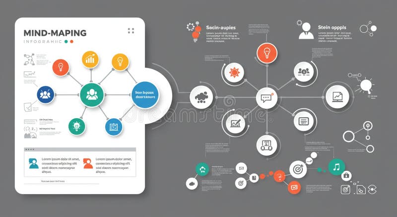 Mind Map Infographic on a Grey Background Features Interconnected Nodes ...