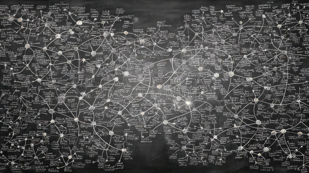 Mind Map of Interconnected Ideas and Concepts on a Chalkboard in a ...