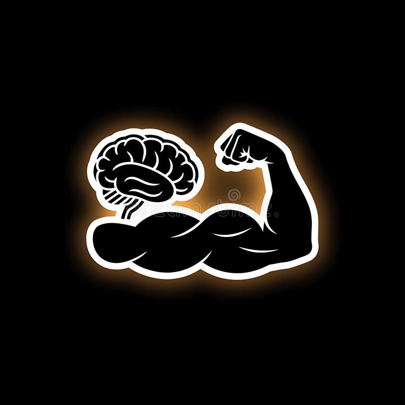 Mind Over Matter Brain Vs. Biceps Icon Split, Clever Visual Metaphor, with Thick White Sticker ...