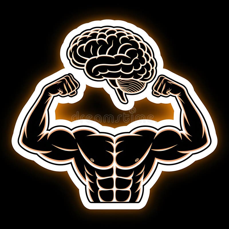 Mind Over Matter Brain Vs. Biceps Icon Split, Clever Visual Metaphor, with Thick White Sticker ...