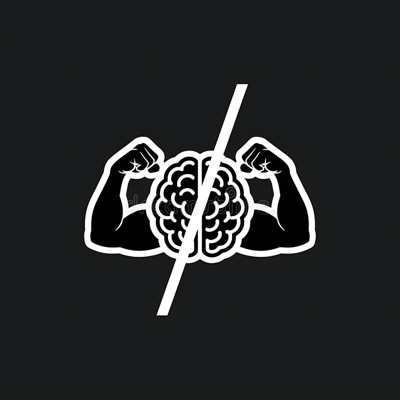 Mind Over Matter Brain Vs. Biceps Icon Split, Clever Visual Metaphor, with Thick White Sticker ...