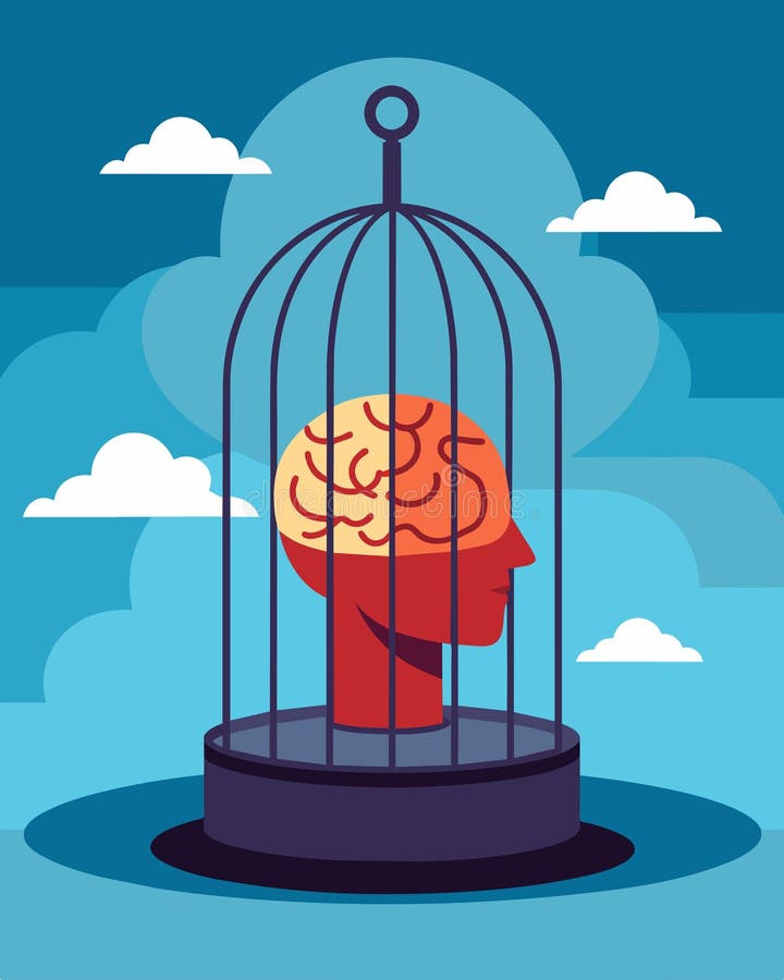 The Mind Ped in a Cage of Past Traumas Unable To Move Forward.. Vector ...