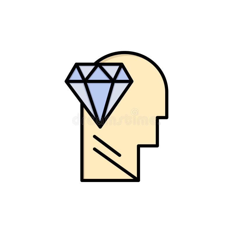 Mind, Perfection, Diamond, Head Flat Color Icon. Vector Icon Banner ...