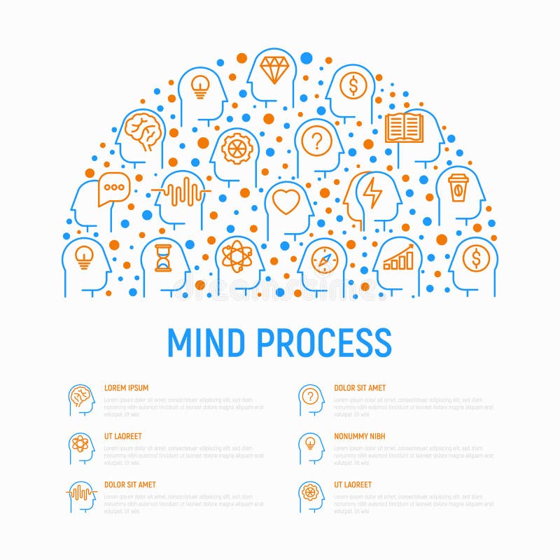 Mind Process Seamless Pattern with Thin Line Icons: Intelligence ...